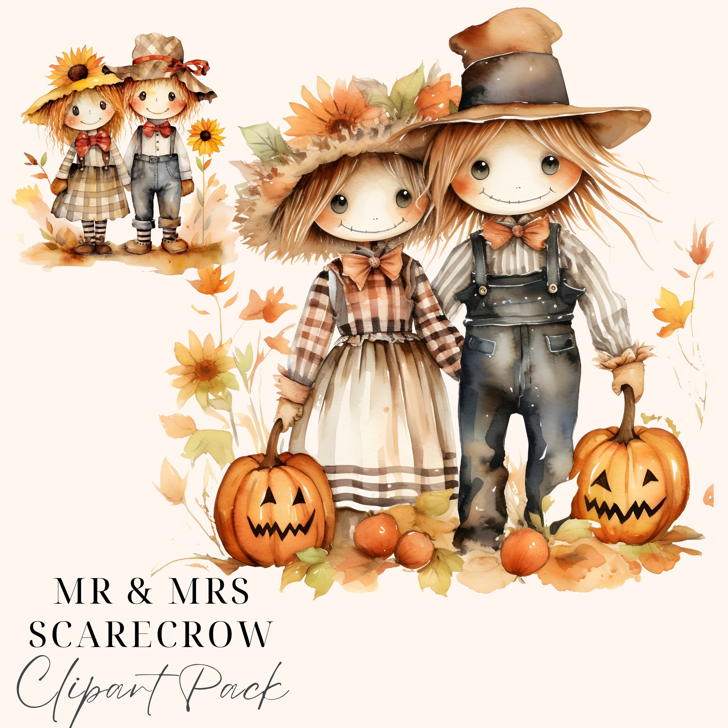 Mr and Mrs Scarecrow Clipart, Fall Clip Art Autumn Clip Art ...