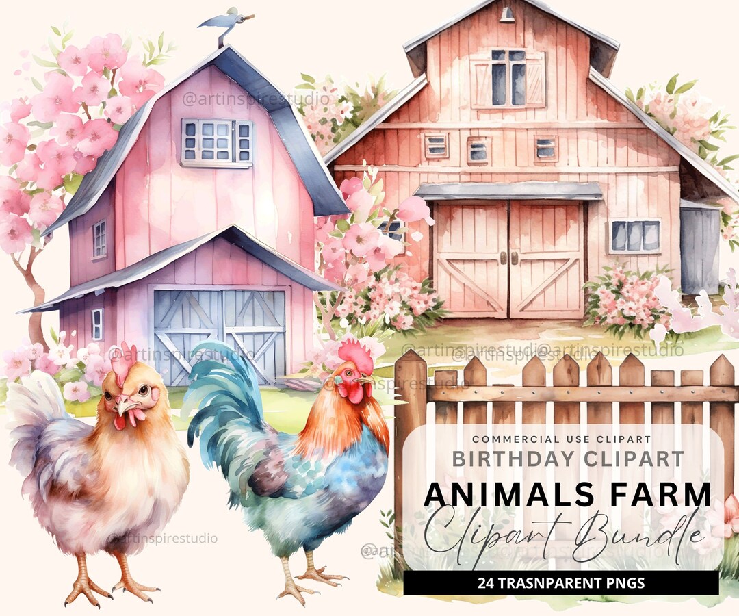 Barn Animals Clipart Farm Birthday Watercolor Clipart - Etsy