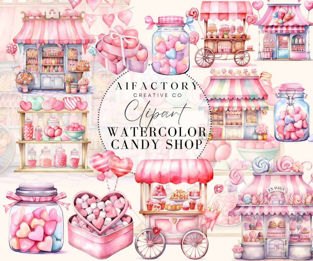 Cute Valentines Candy Shop Clipart, Pastel Candy Clipart Valentine ...