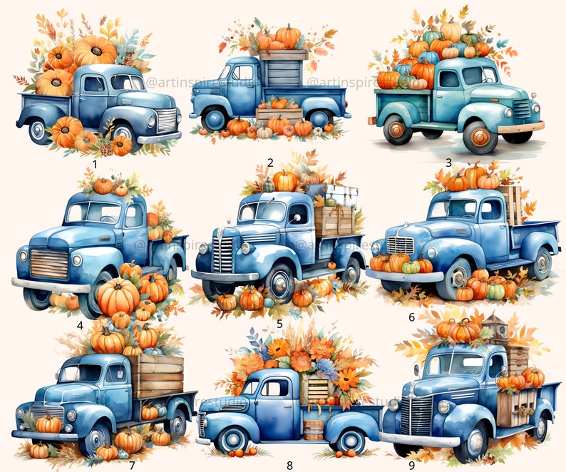 Fall Truck Clipart, Blue Truck Clipart, Little Blue Truck With Pumpkins ...