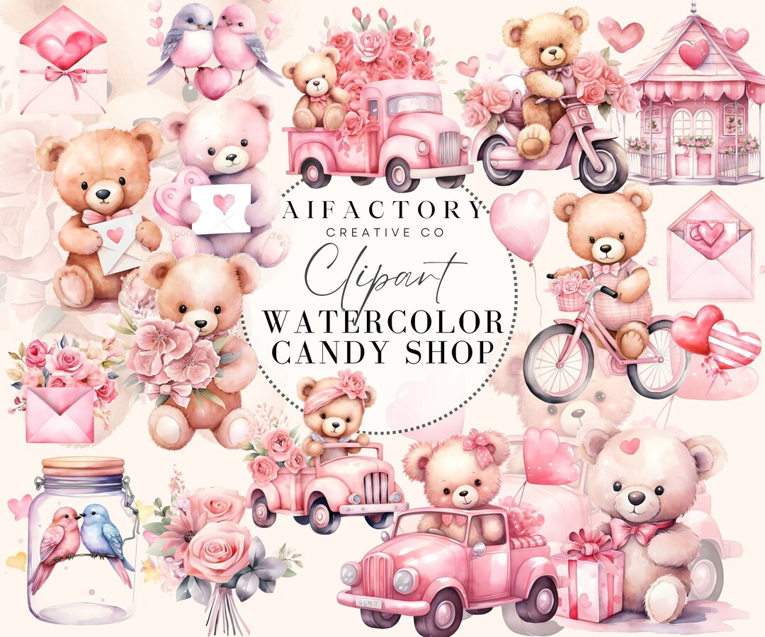 Pink Valentine Bear Clipart Teddy Bear Clipart Baby Bird Graphics Cute ...