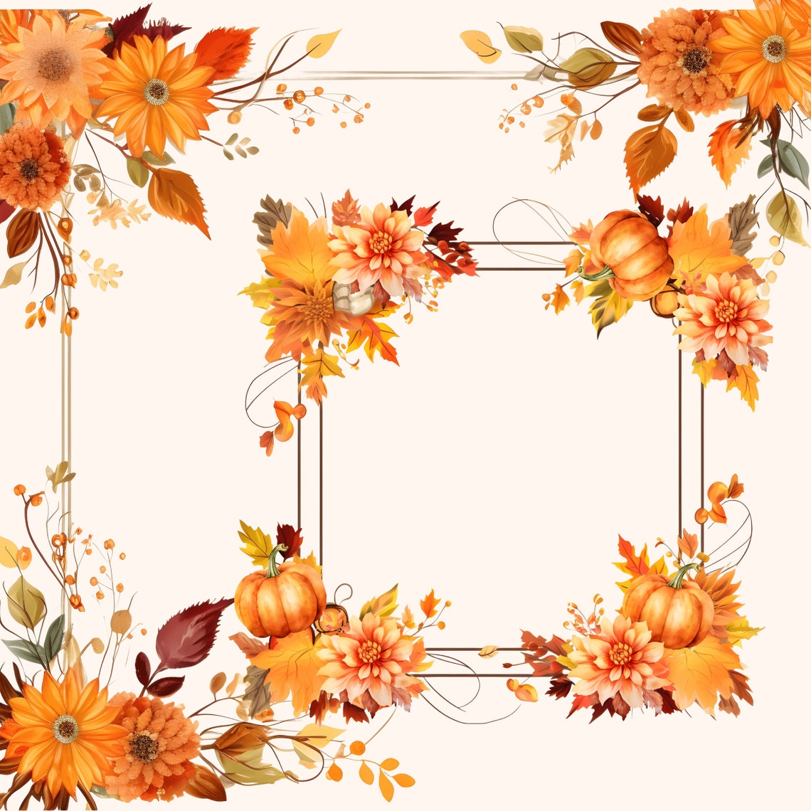 Fall Flower Border Clipart Pumpkin Border Clipart Autumn Leaves Border ...