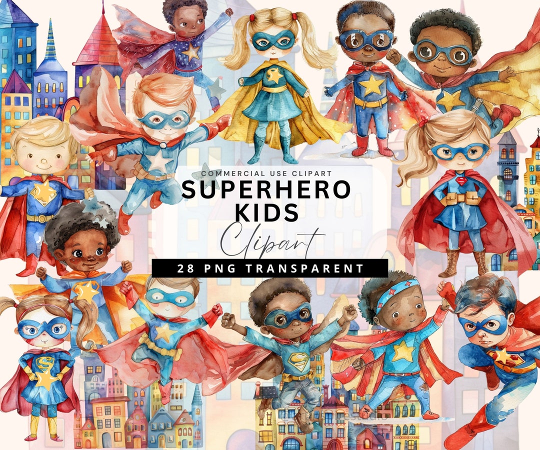 Watercolor Superhero Clipart Bundle, Superhero PNG, Digital Download ...