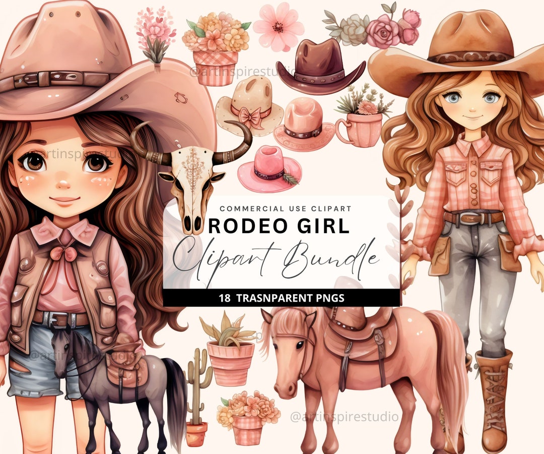 Watercolor Cowgirl Clipart, Retro Western Clipart, Wild West Cowgirl ...