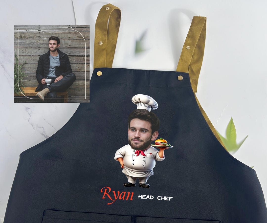 Chef Cap Apron With Text, Human Face With Cartoon Body Apron ...