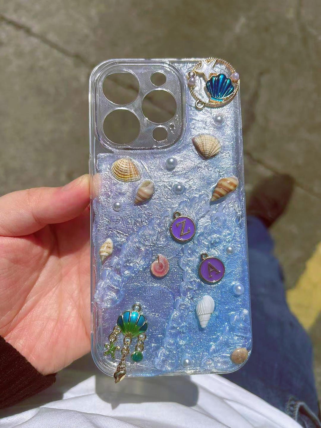 Custom 3D Decoden Seashell Phone Case Ocean-inspired Glitter Luxury ...