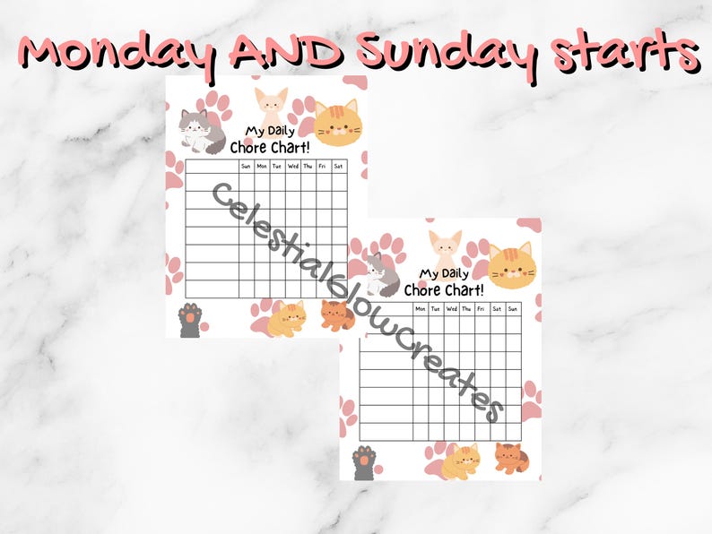 Kitten Themed Printable Chore Chart for Kids and Teens, Downloadable ...