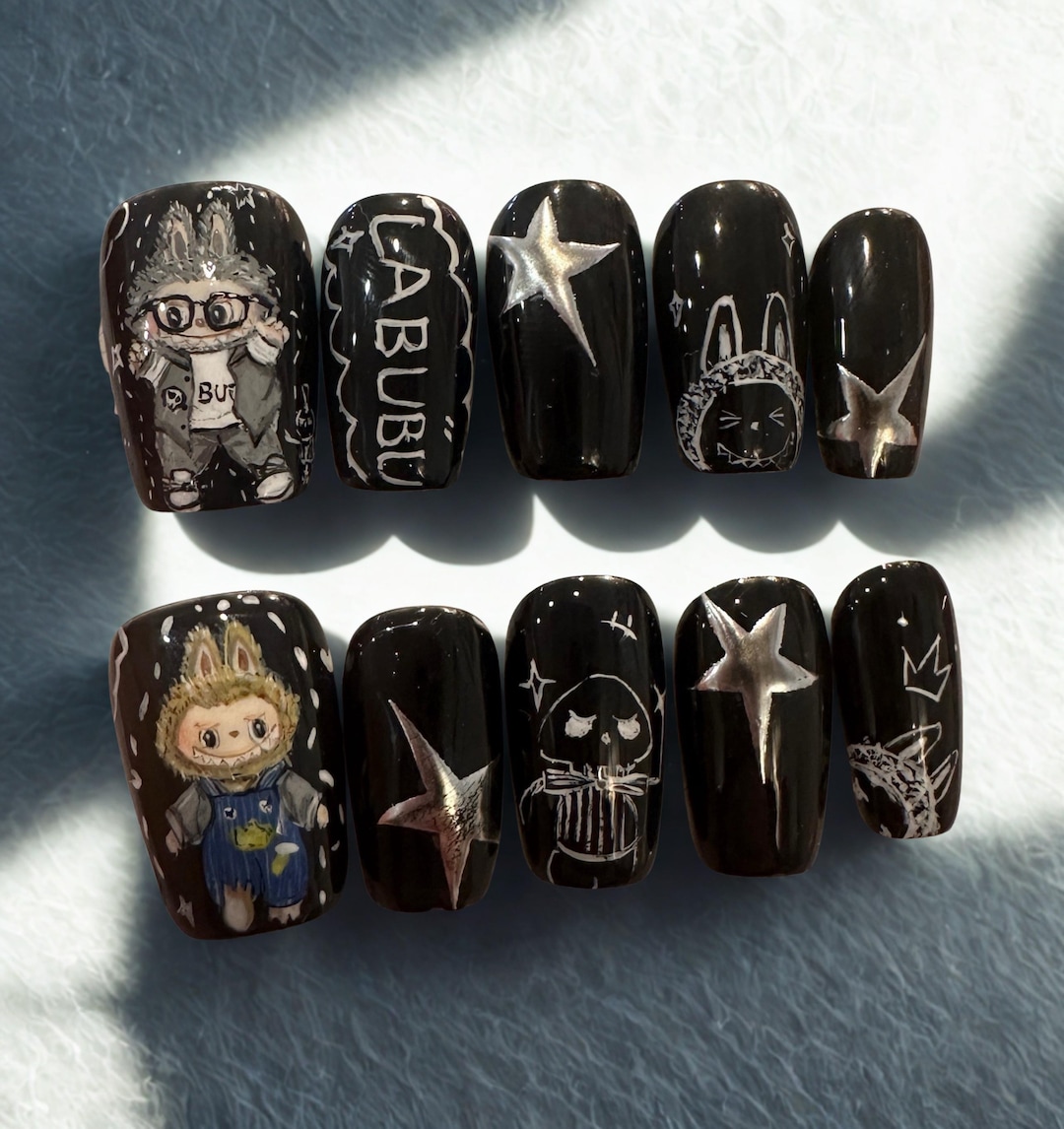 Dark Fantasy Labubu Press-on Nails – Handmade Character Nail Art ...