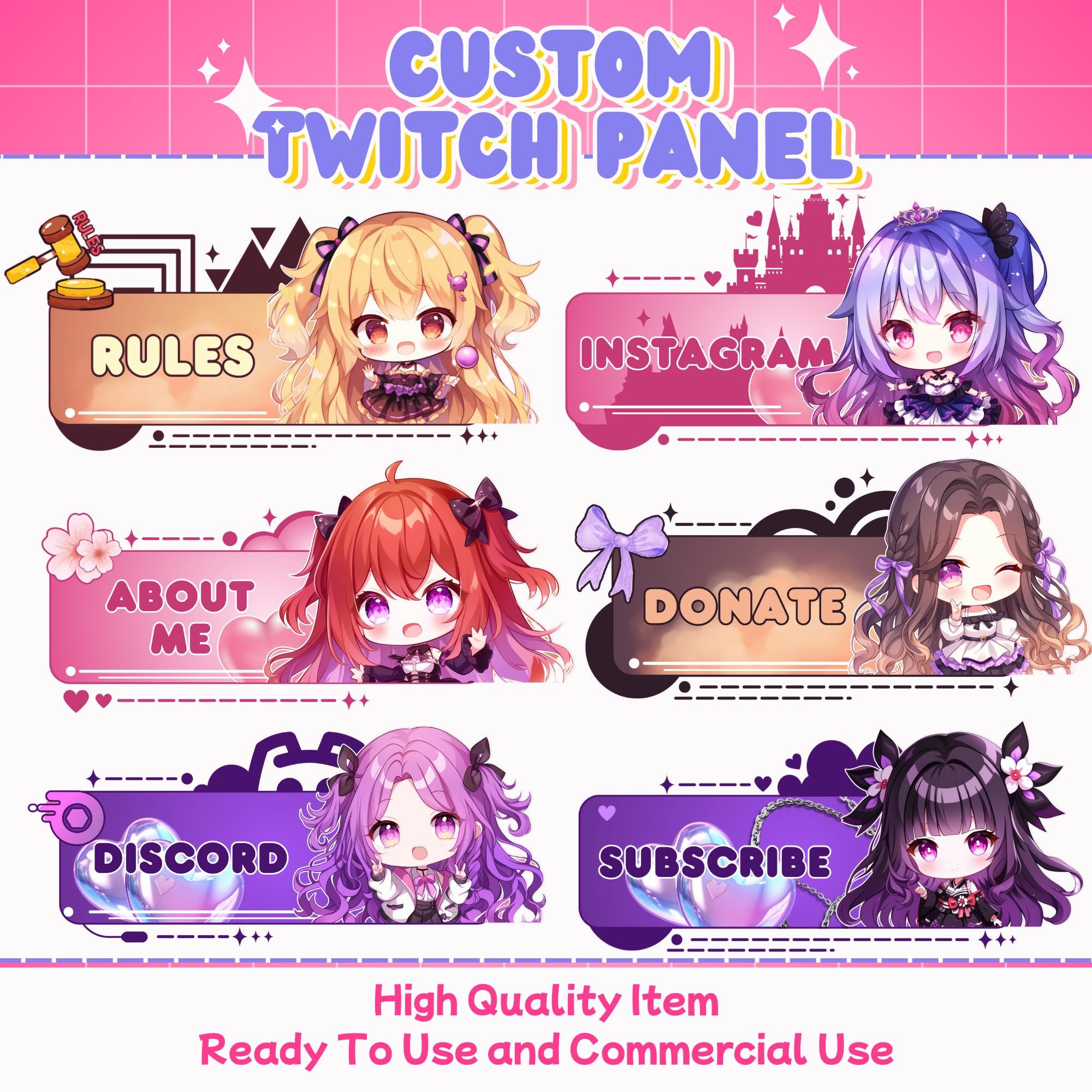 Custom Vtuber Panel | Twitch Panels, Personalized Twitch , Cute Chibi ...
