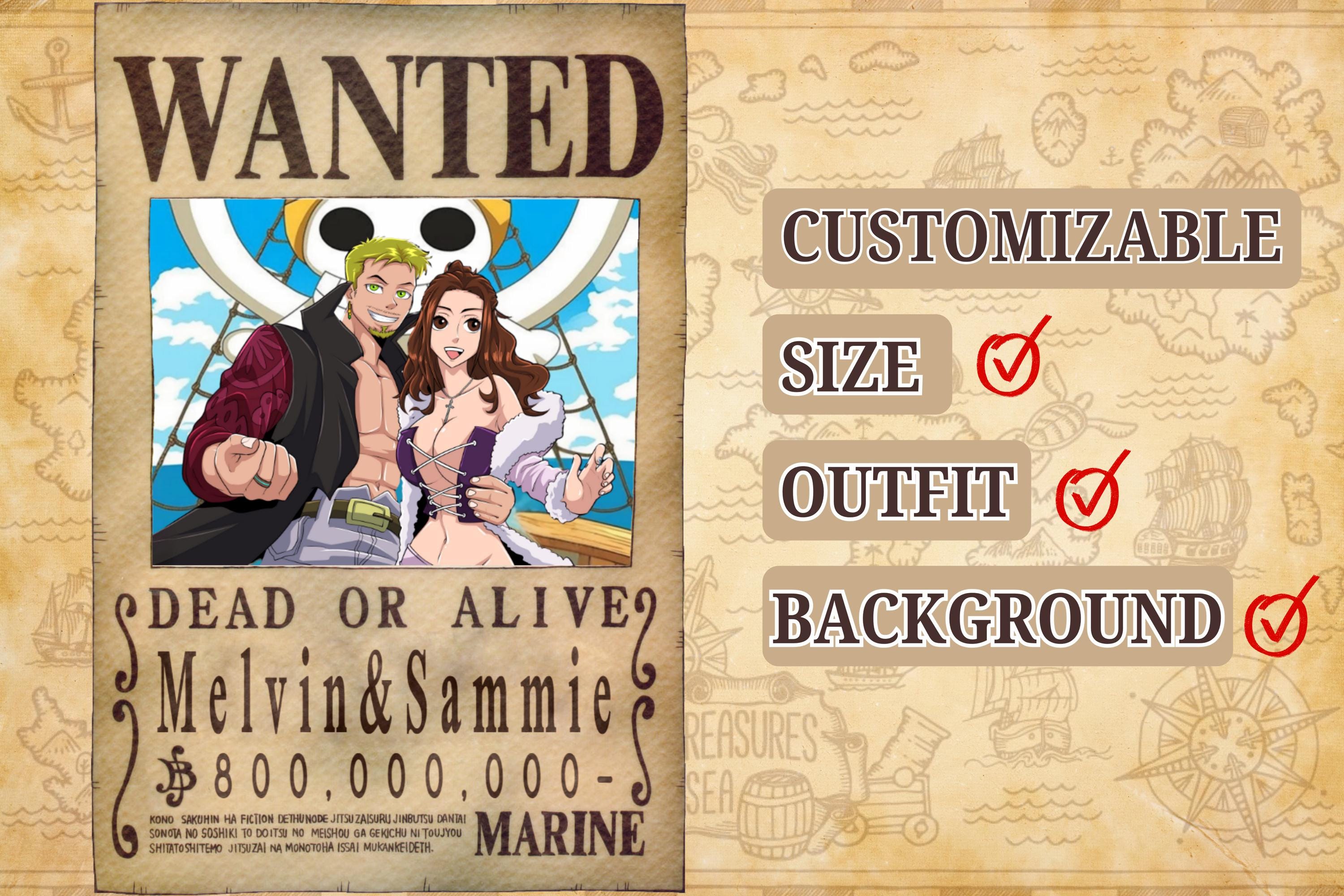 Custom One Piece Anime Portrait | Personalized Wanted Poster Art - Etsy