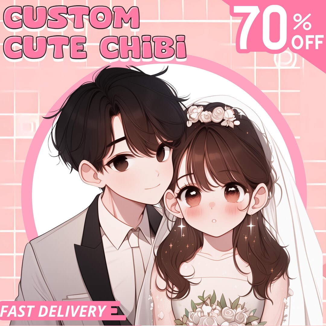 Custom Couple Chibi Portrait Custom Couple Portrait, Personalized ...