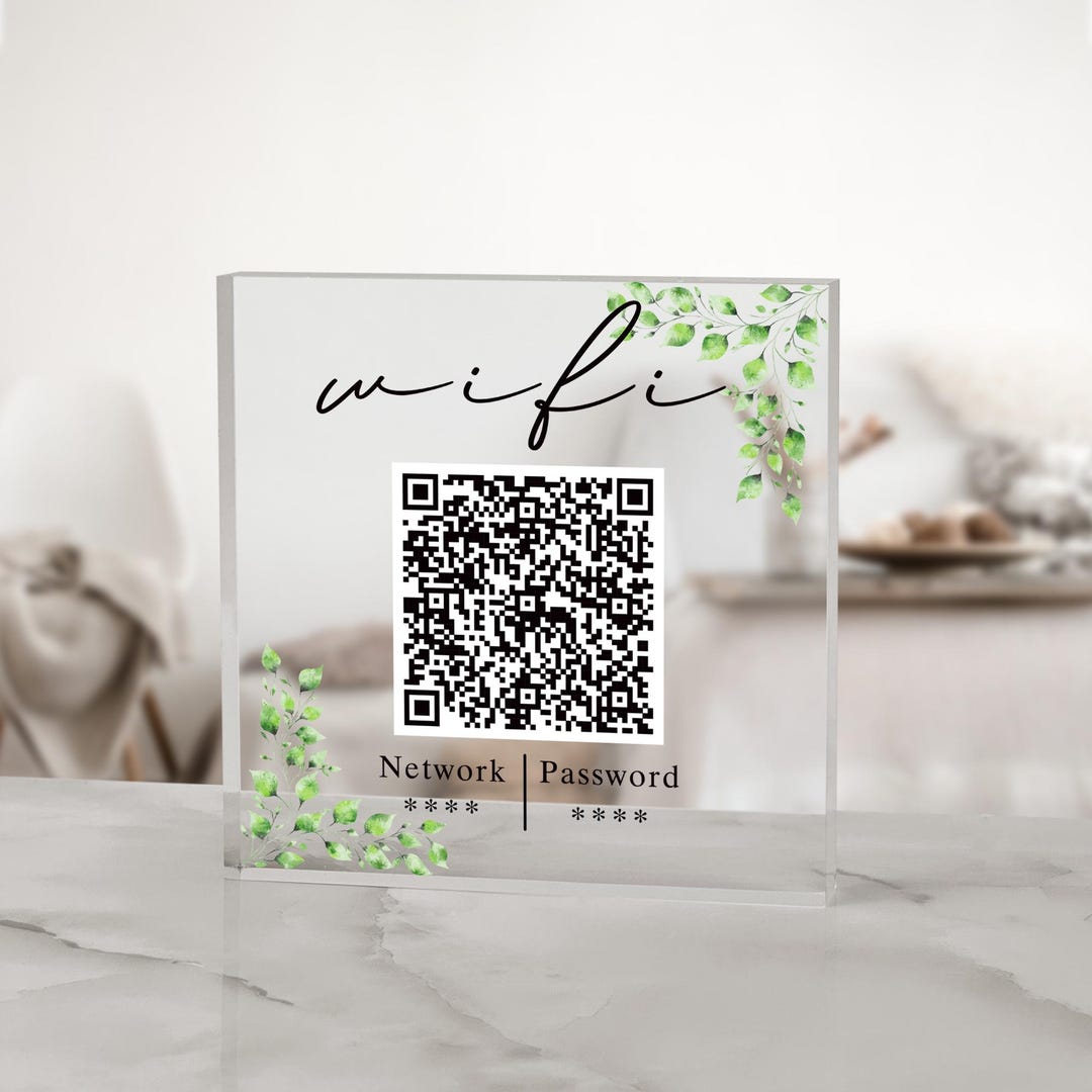 Wifi Acrylic Block Plaque With Password Info and QR Code Office Cafe ...