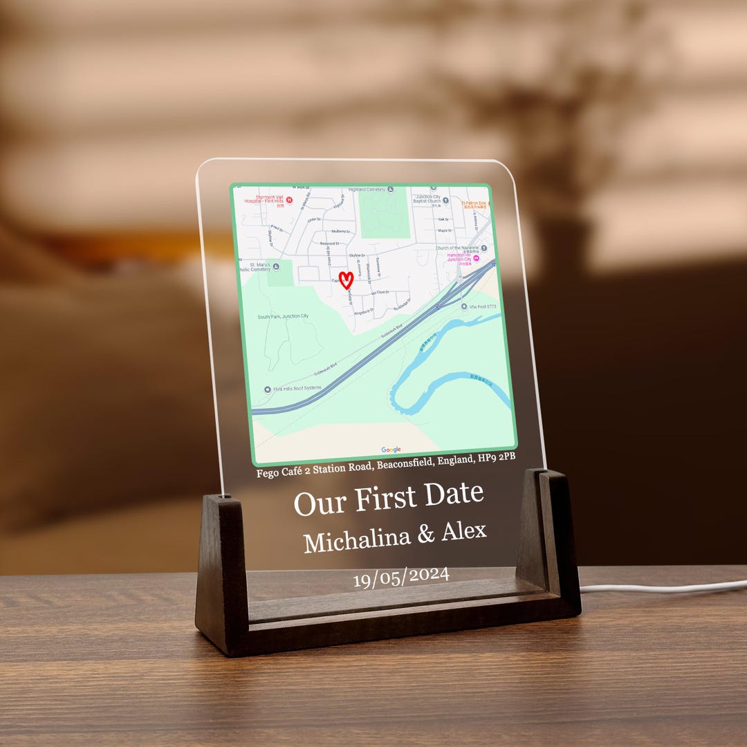 Personalized First Date Map Night Light, Custom Map Printed Acrylic ...