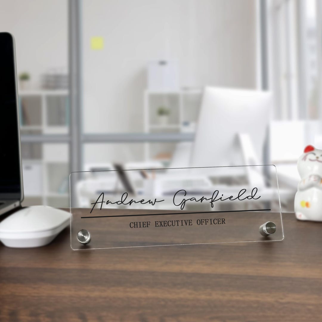 Standing Acrylic Name Plate Clear Script Executive Desk CEO Logo, New ...