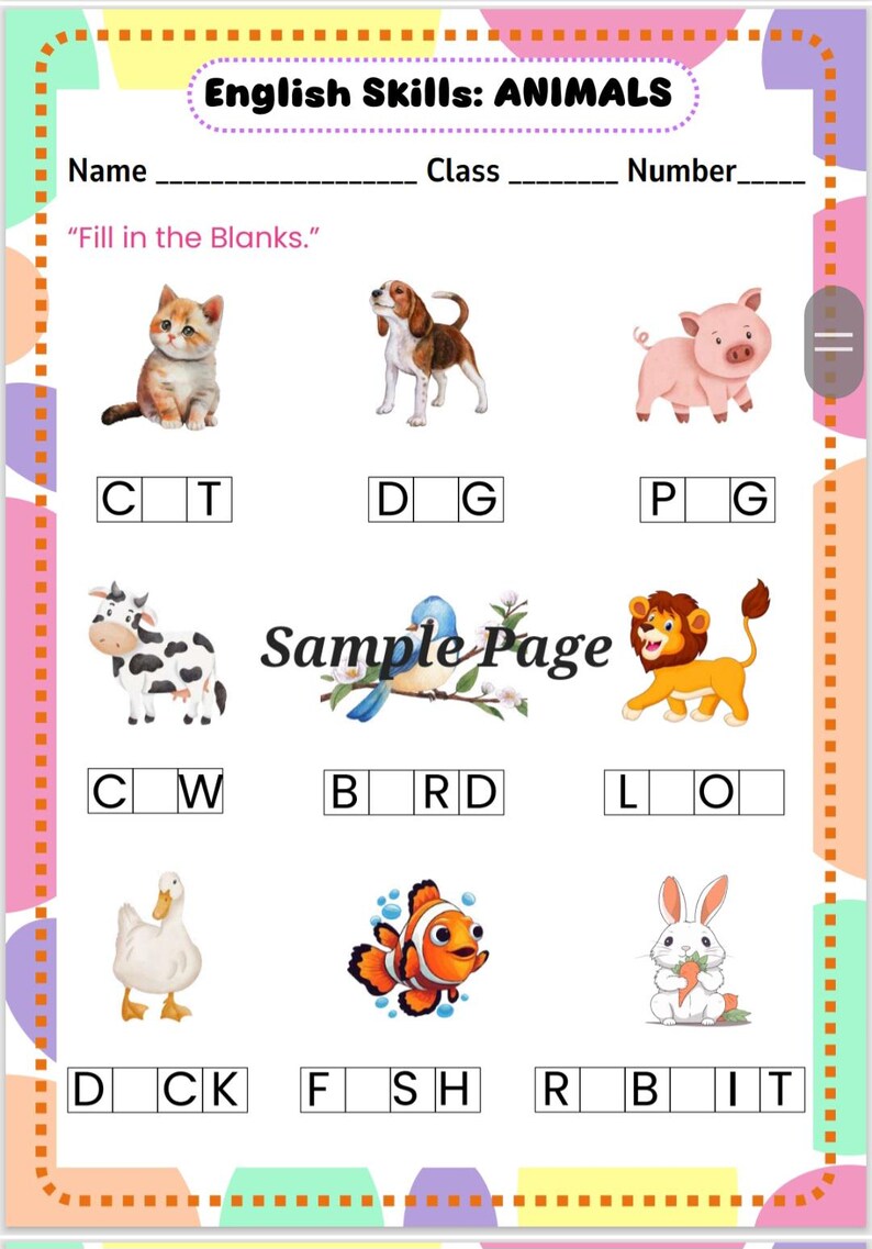 Fun and Engaging English Worksheets for Kids - Fruits & Animals ...