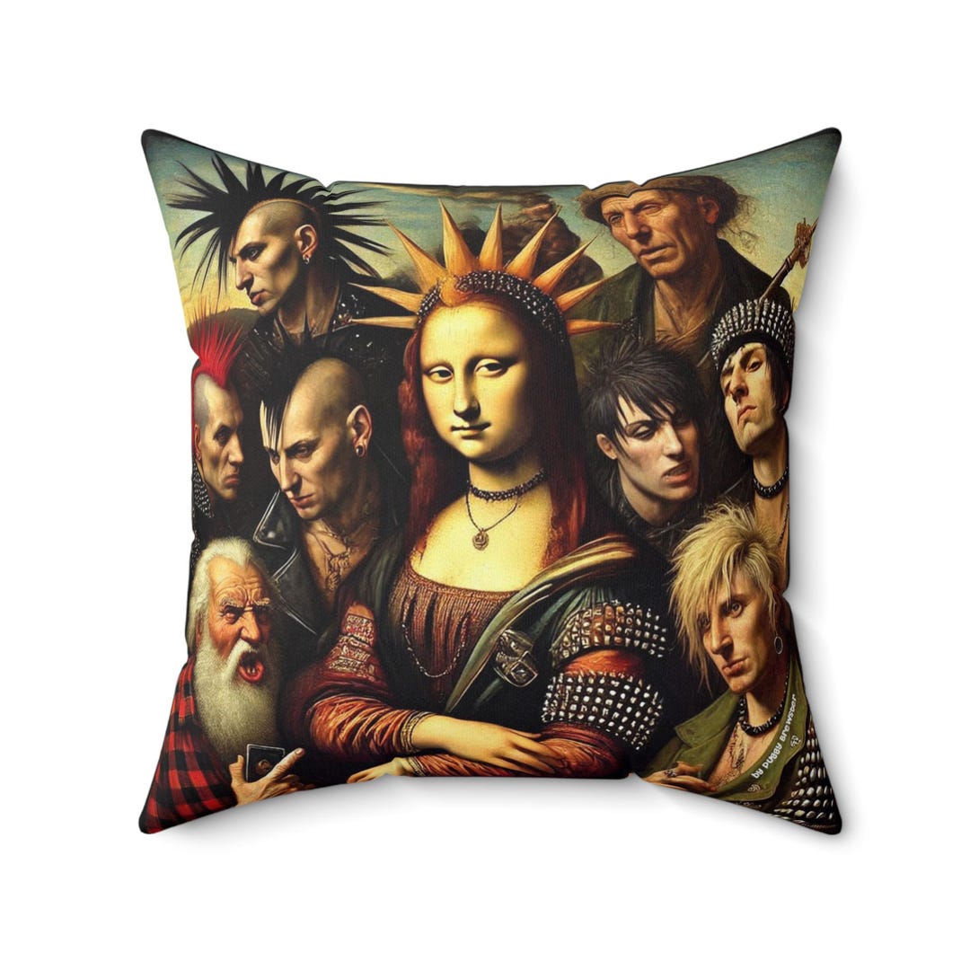 Punk Rock Mona Lisa Pillow, Square Cushion for Gothic Home Decor ...