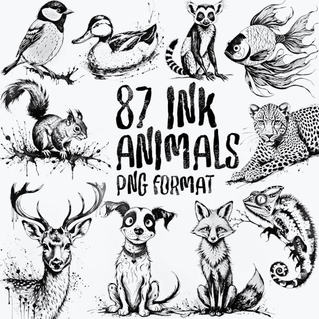 Ink Animals, Black&white Animals, Ink Animal Clipart, Ink Animal Bundle ...