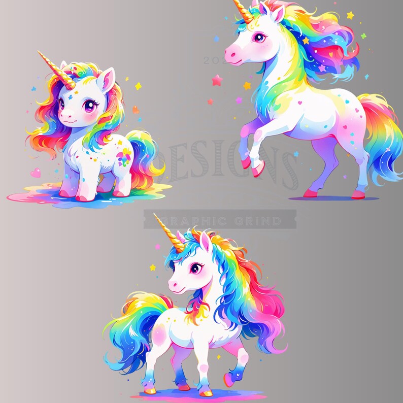 21 PNG Cute Unicorns Clipart Bundle, Magical Cartoon Unicorn Graphics ...