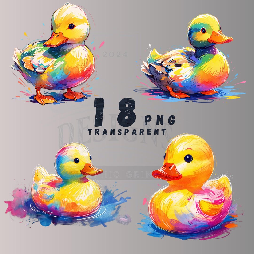 18 Watercolor Rainbow Duck Clipart, Cute Duck PNG, Baby Duck Png ...