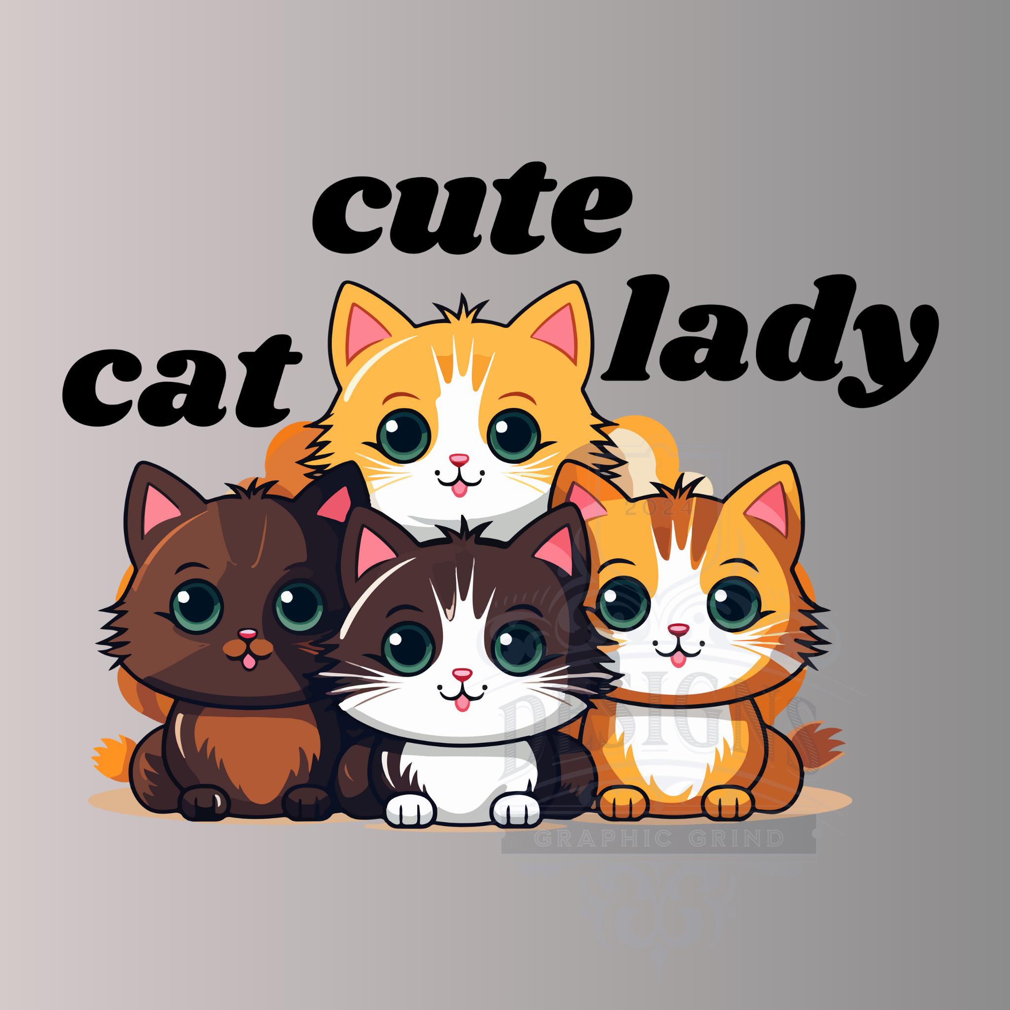 Cute Cat Lady Png, Cute Kitten Clipart, Sublimation Design, Cat Digital ...
