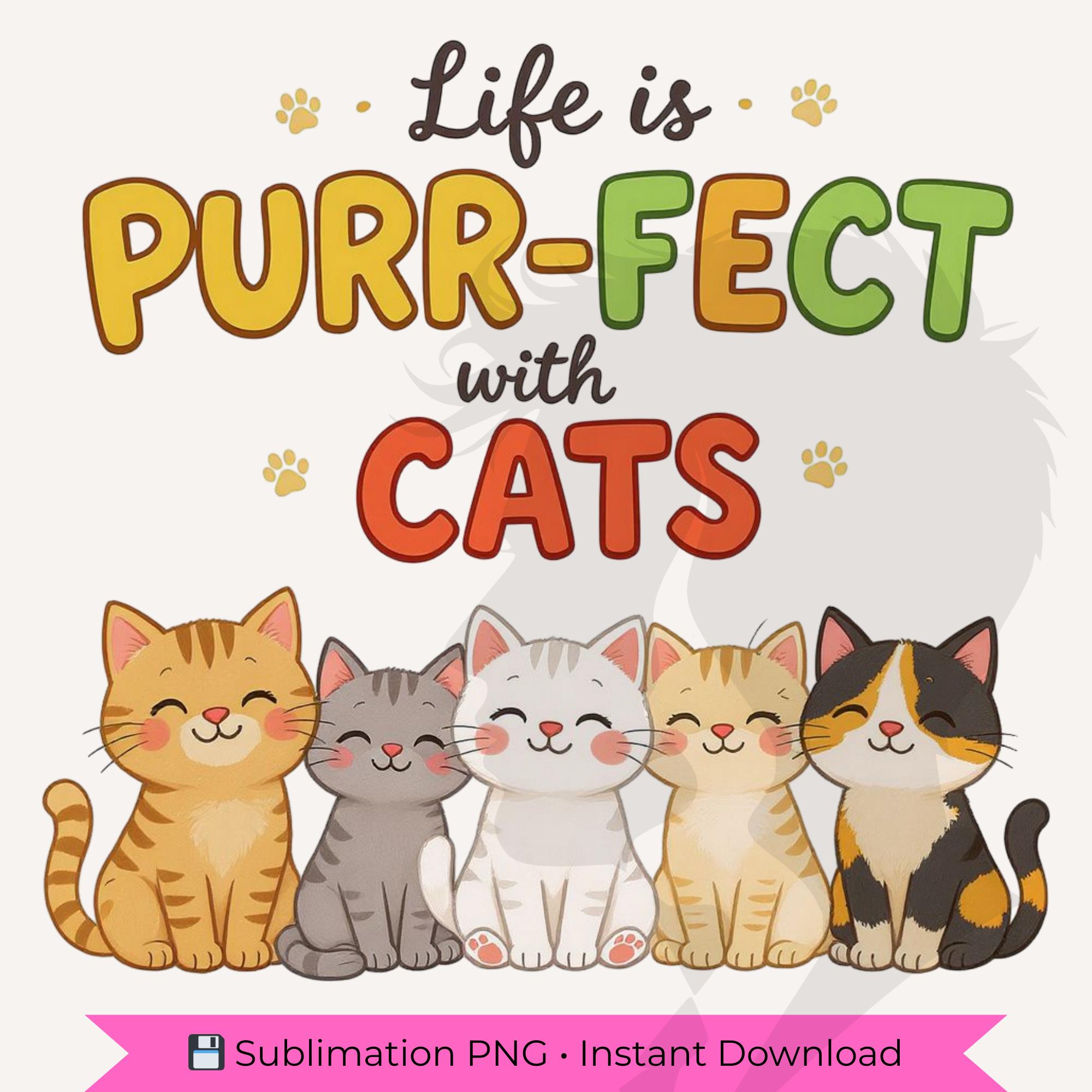 Purr-fect With Cats PNG, Cat Lover Sublimation Design, Printable Pet ...