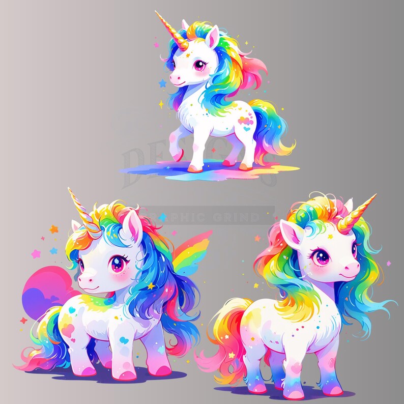 21 PNG Cute Unicorns Clipart Bundle, Magical Cartoon Unicorn Graphics ...