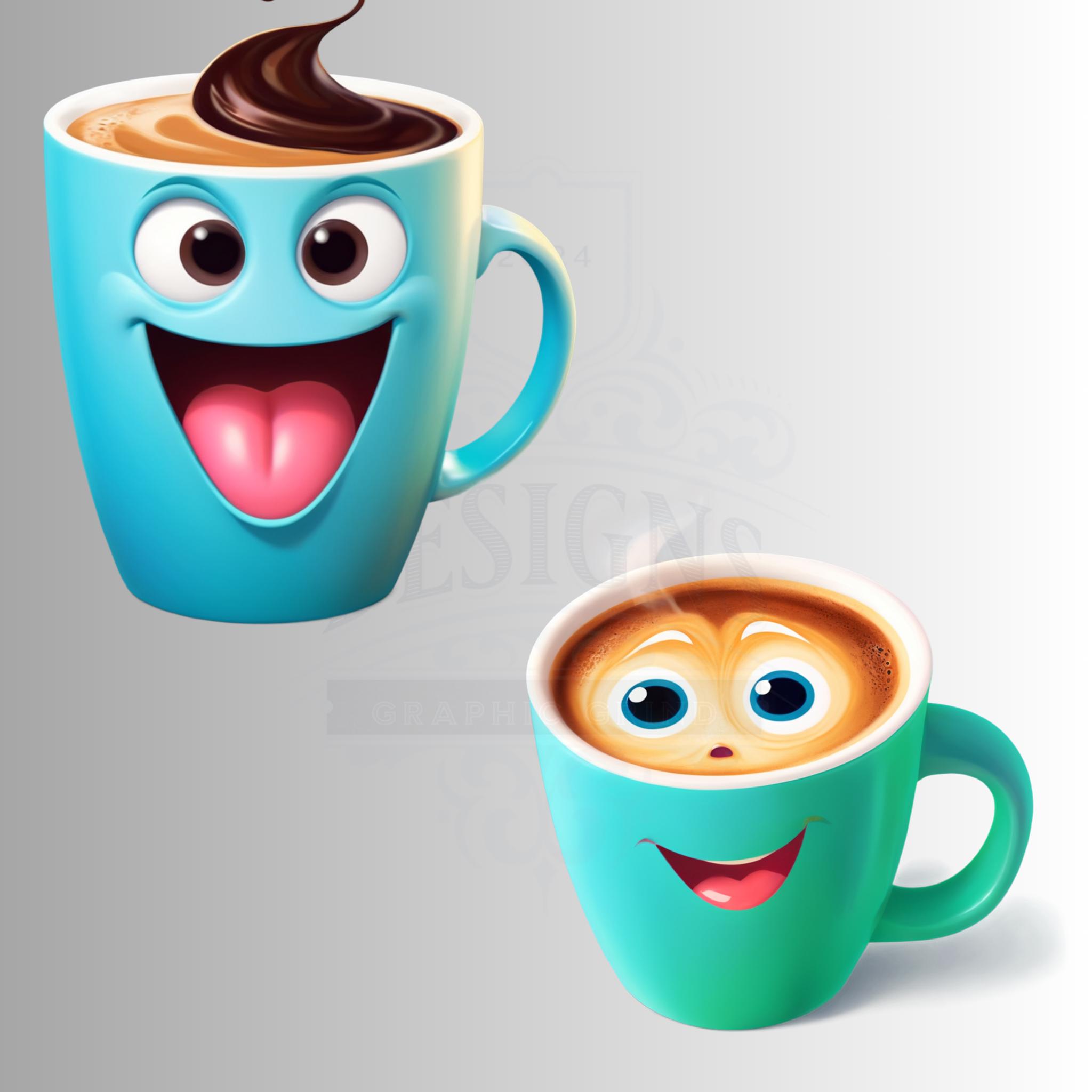 Funny Cartoon Mug PNG Clipart Bundle: Playful Faces (digital Download ...