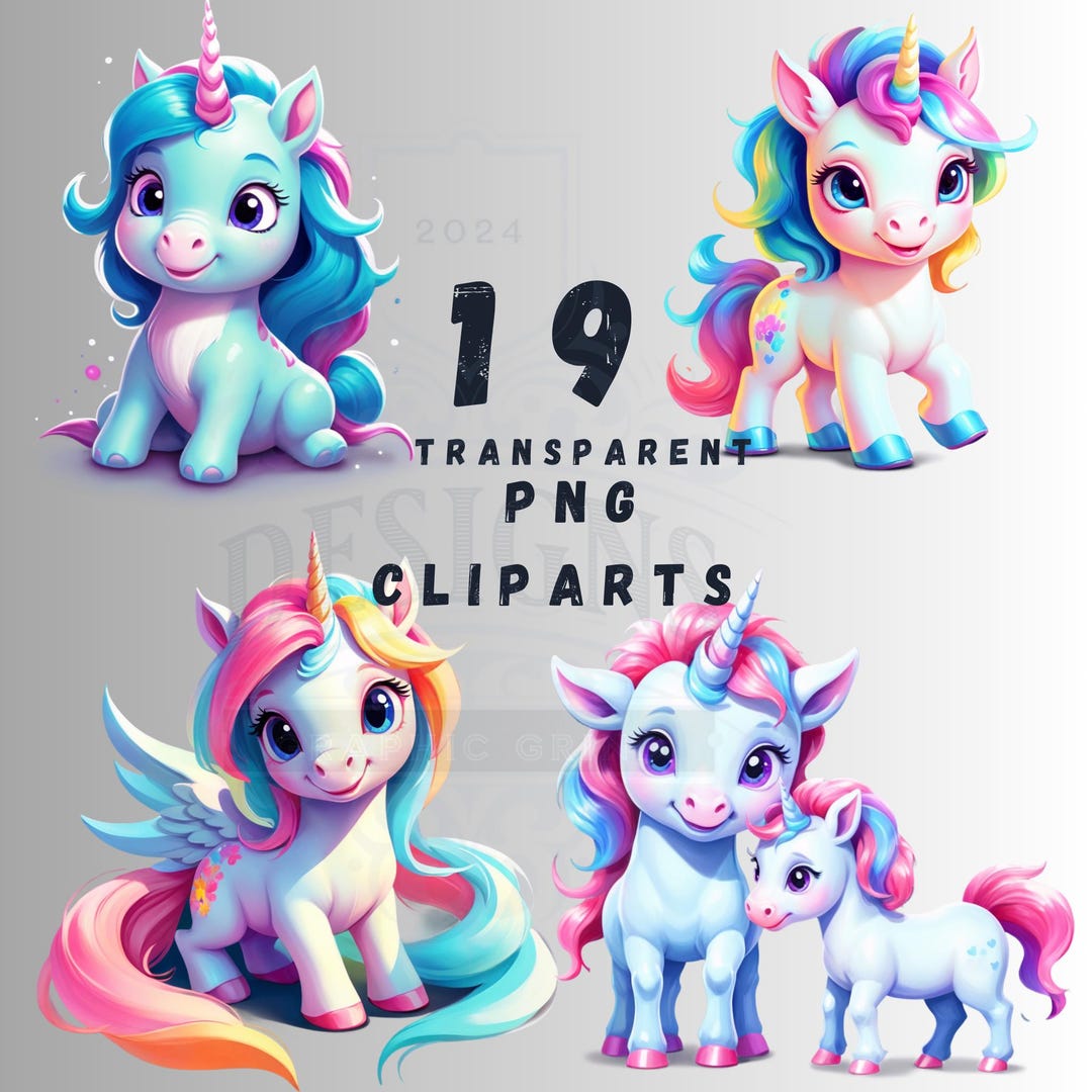 19 PNG Cute Unicorns Clipart Bundle, Magical Cartoon Unicorn Graphics ...