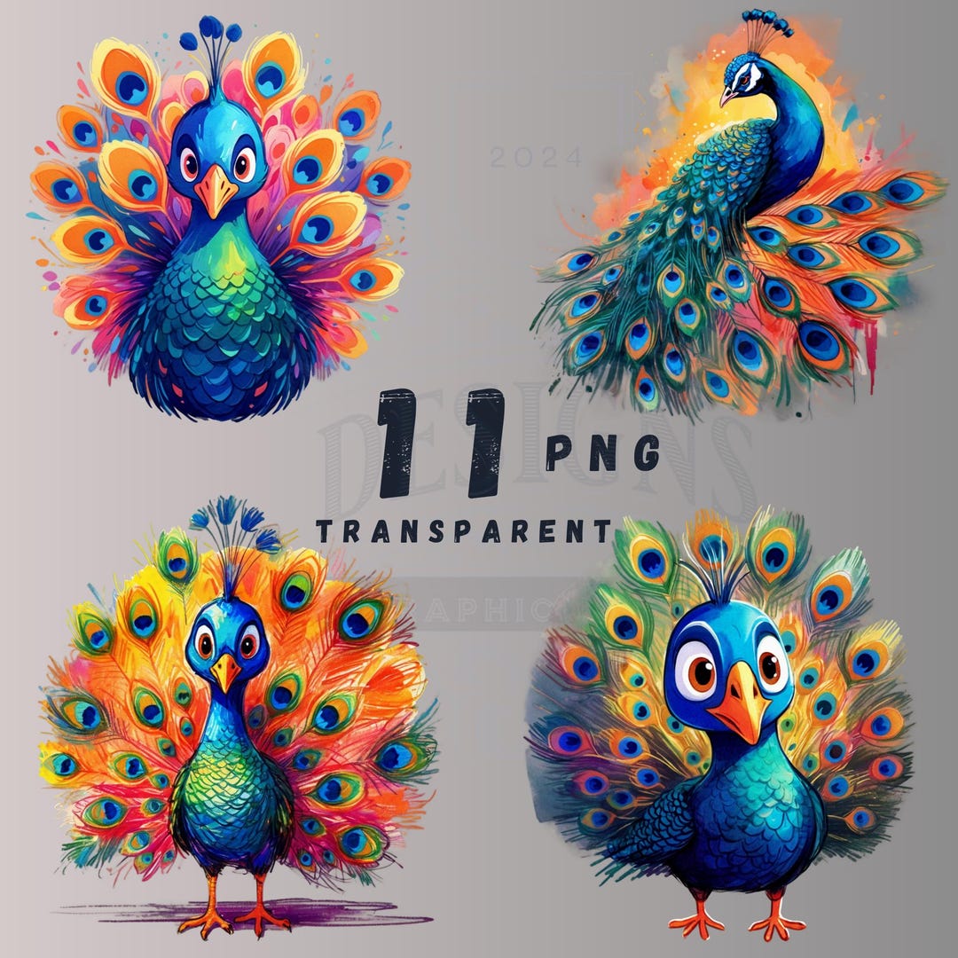 11 Peacock Bird Clipart Png, Printable Watercolor Clipart, Wildlife Art ...