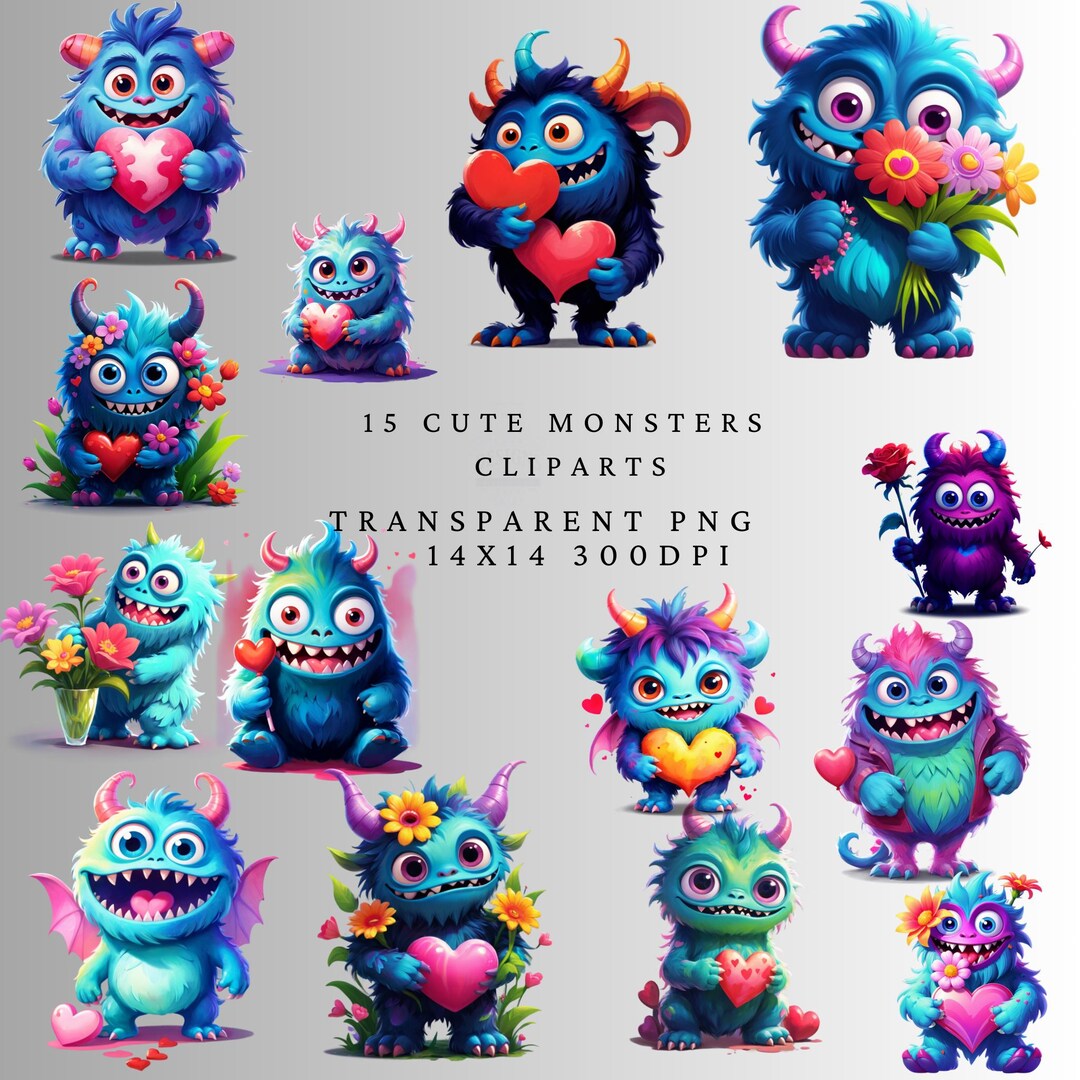 15 Cartoon Valentines Monsters Clipart PNG, Valentines Day Clipart ...