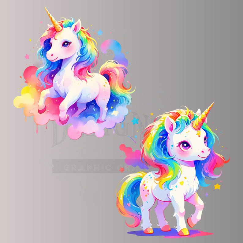 21 PNG Cute Unicorns Clipart Bundle, Magical Cartoon Unicorn Graphics ...