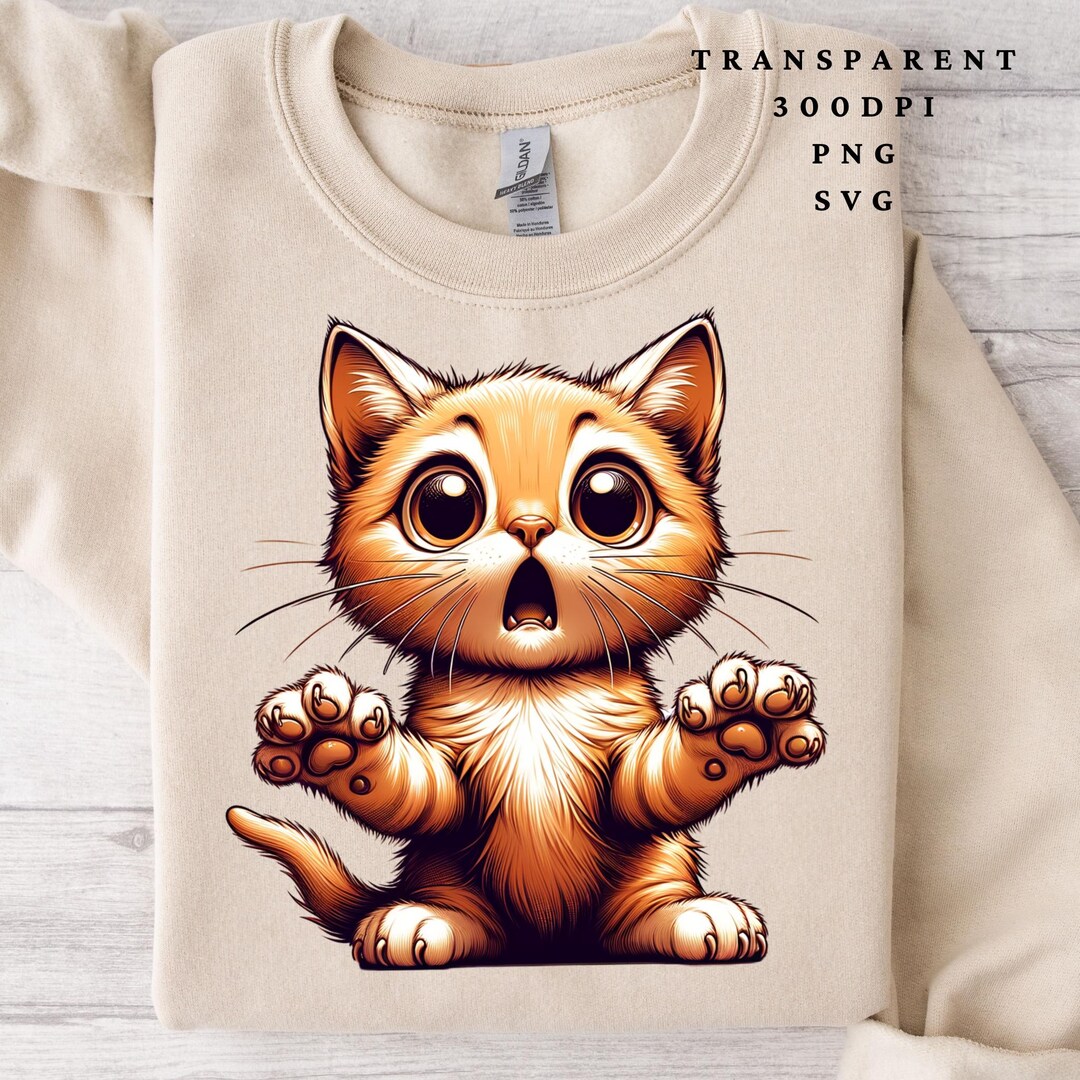 Scared Cat Png, Cat Lover Png, Scared Png, Animal Decor, Funny Png, T ...