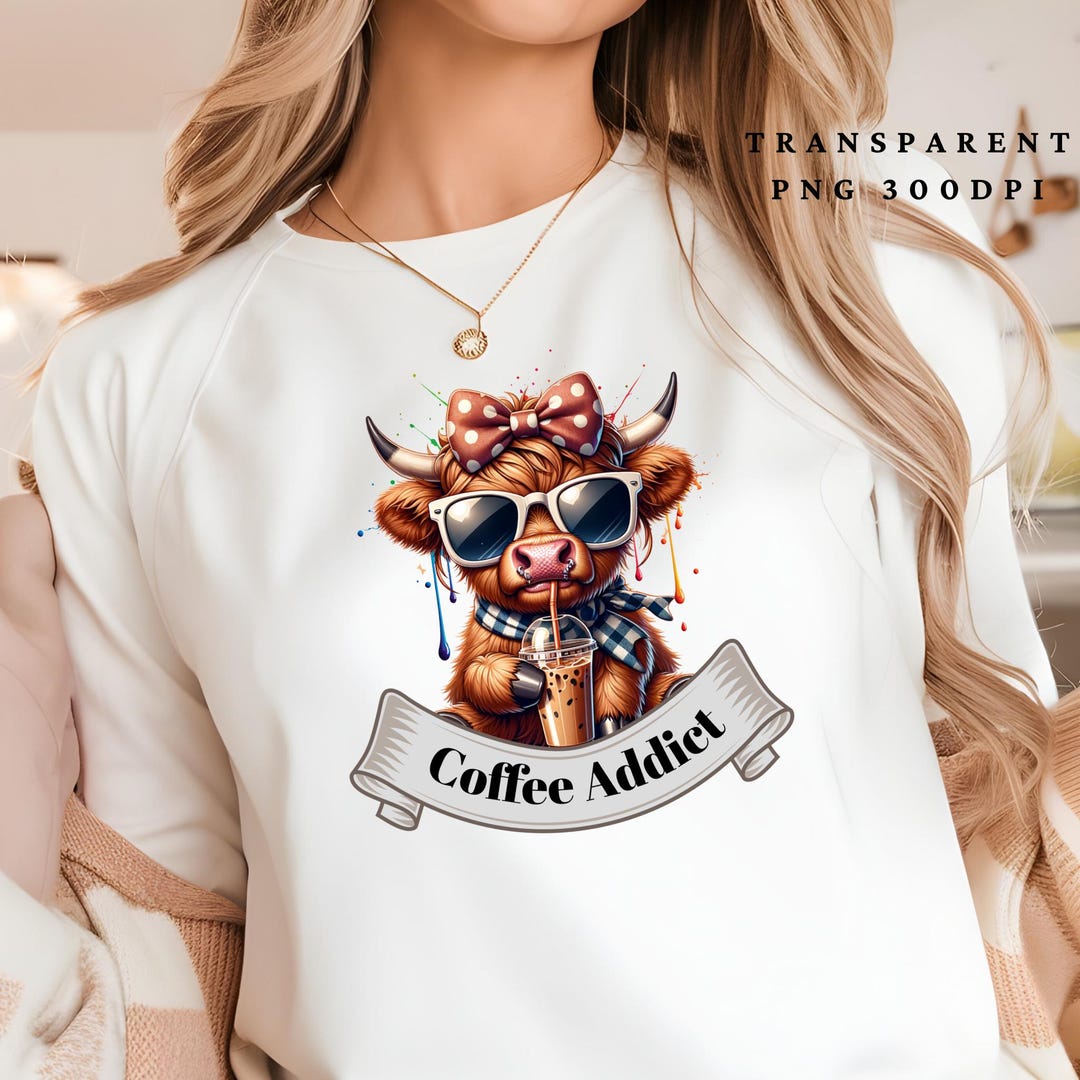 Highland Cow Coffee Addict PNG, Coffee Addict PNG, Cute Highland Cow ...