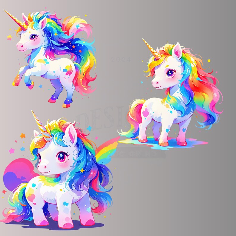 21 PNG Cute Unicorns Clipart Bundle, Magical Cartoon Unicorn Graphics ...