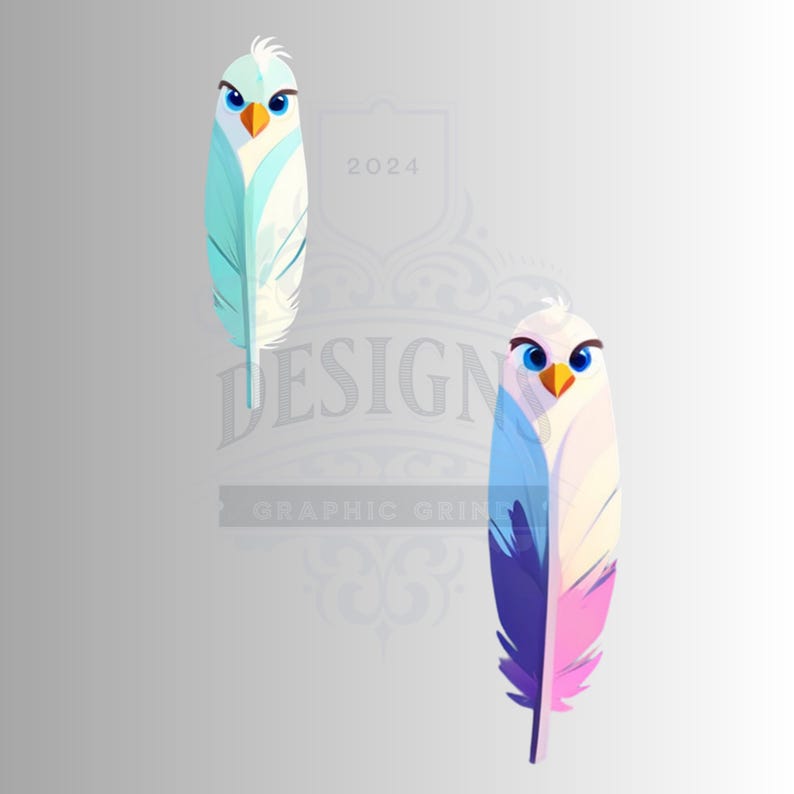 Funny Cartoon Feathers Clipart Bundle: Junk Journal Pngs (digital ...