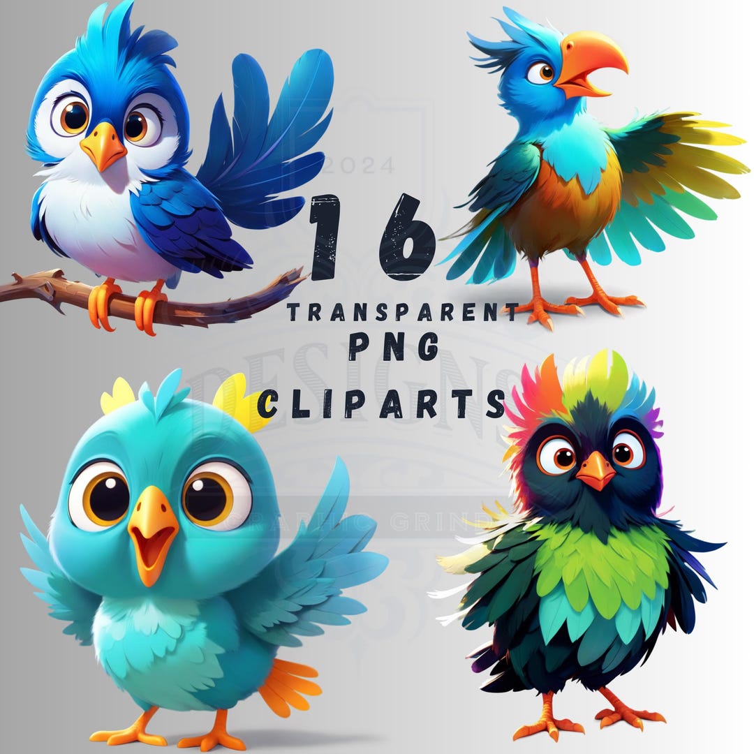 16 PNG Funny Cartoon Bird Clipart Bundle, Cartoon Birds Printable ...