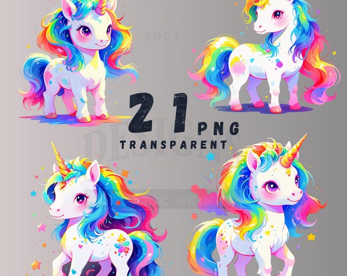 Unicorn With Rainbow PNG Clipart Bundle - 40 High Quality PNG Instant ...