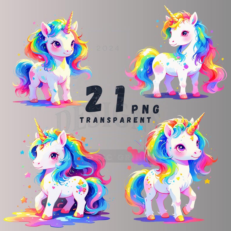 21 PNG Cute Unicorns Clipart Bundle, Magical Cartoon Unicorn Graphics ...