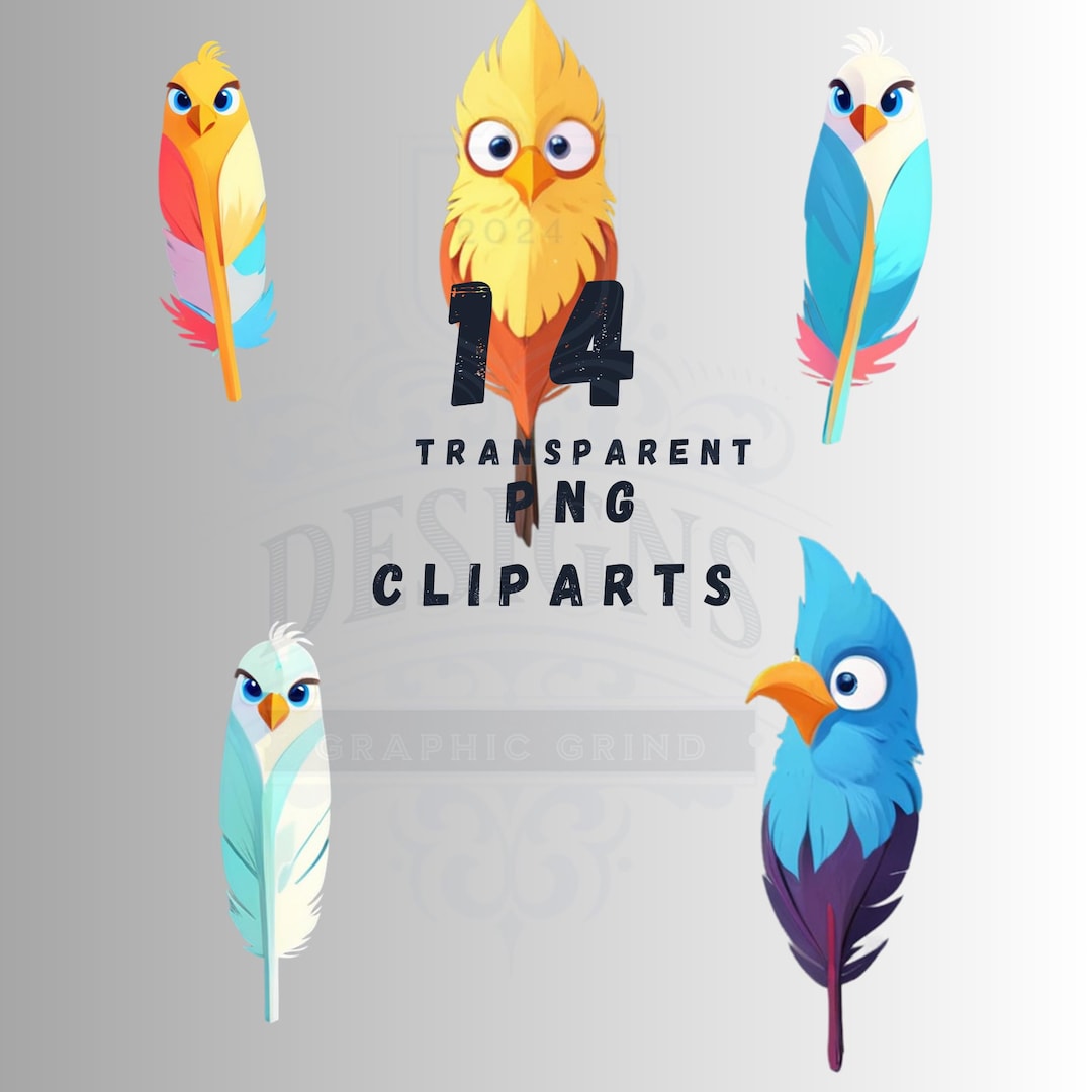 14 PNG Funny Feathers Clipart Bundle, Cartoon Feathers, Printable ...