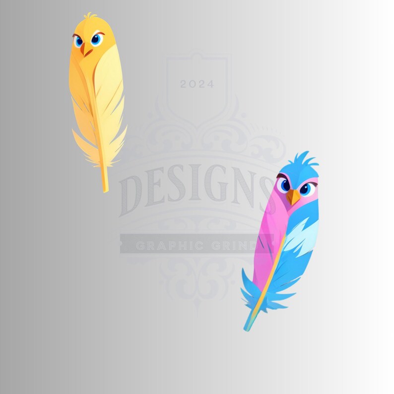 Funny Cartoon Feathers Clipart Bundle: Junk Journal Pngs (digital ...