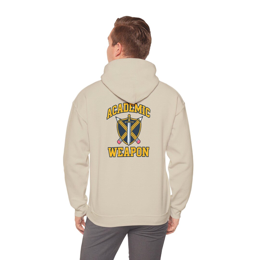 Academic Weapon Hoodie | Shield and Pencils School Logo - Etsy
