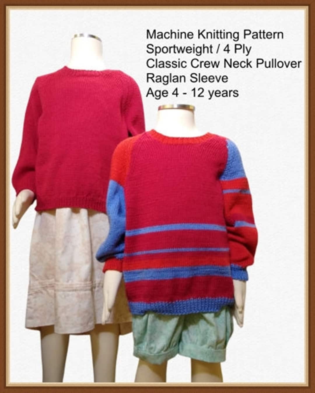 Mid Gauge Knitting Machine Pattern. Classic Sport Weight Raglan Sleeve ...