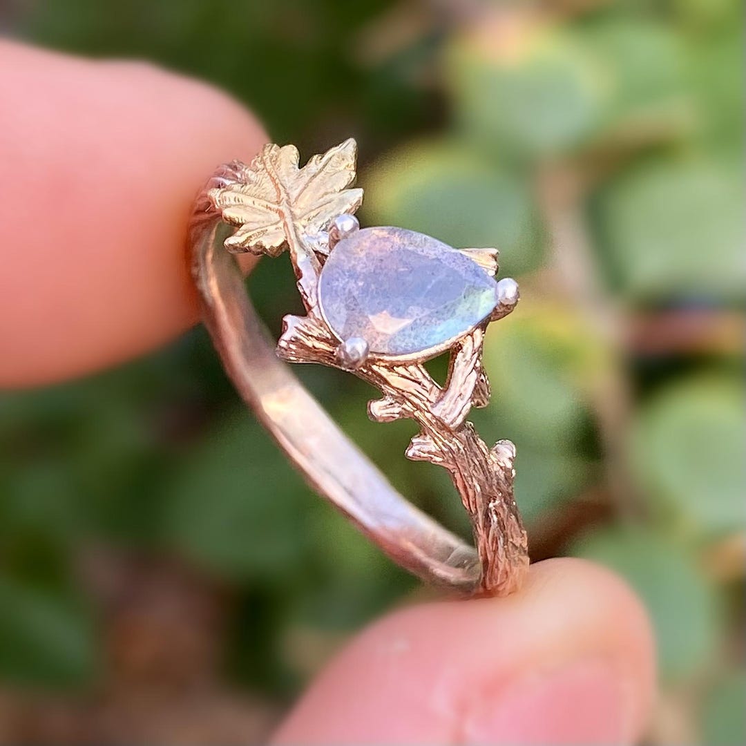 Sterling Silver Tree Branch Wedding Ring With Natural Grey Moonstone ...