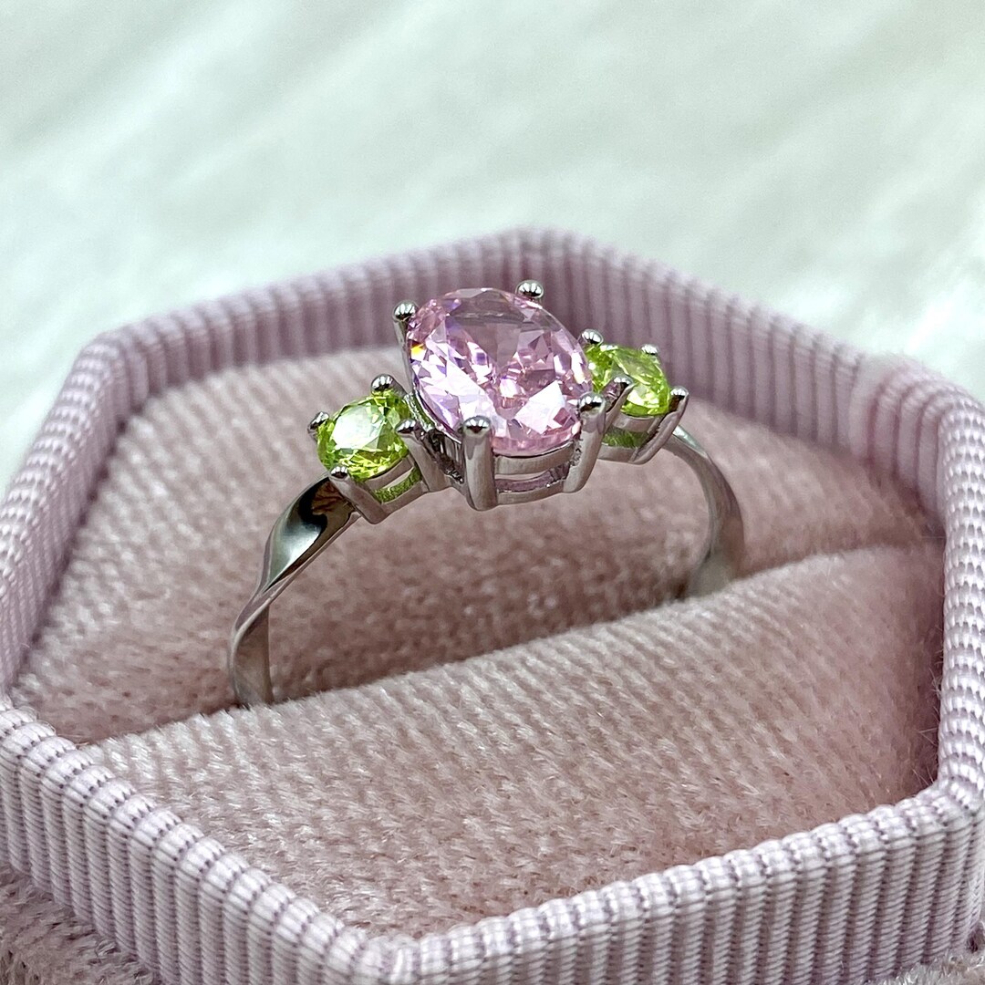Sterling Silver Pink Crystal Ring, Mobius Promise Ring, Wedding for ...