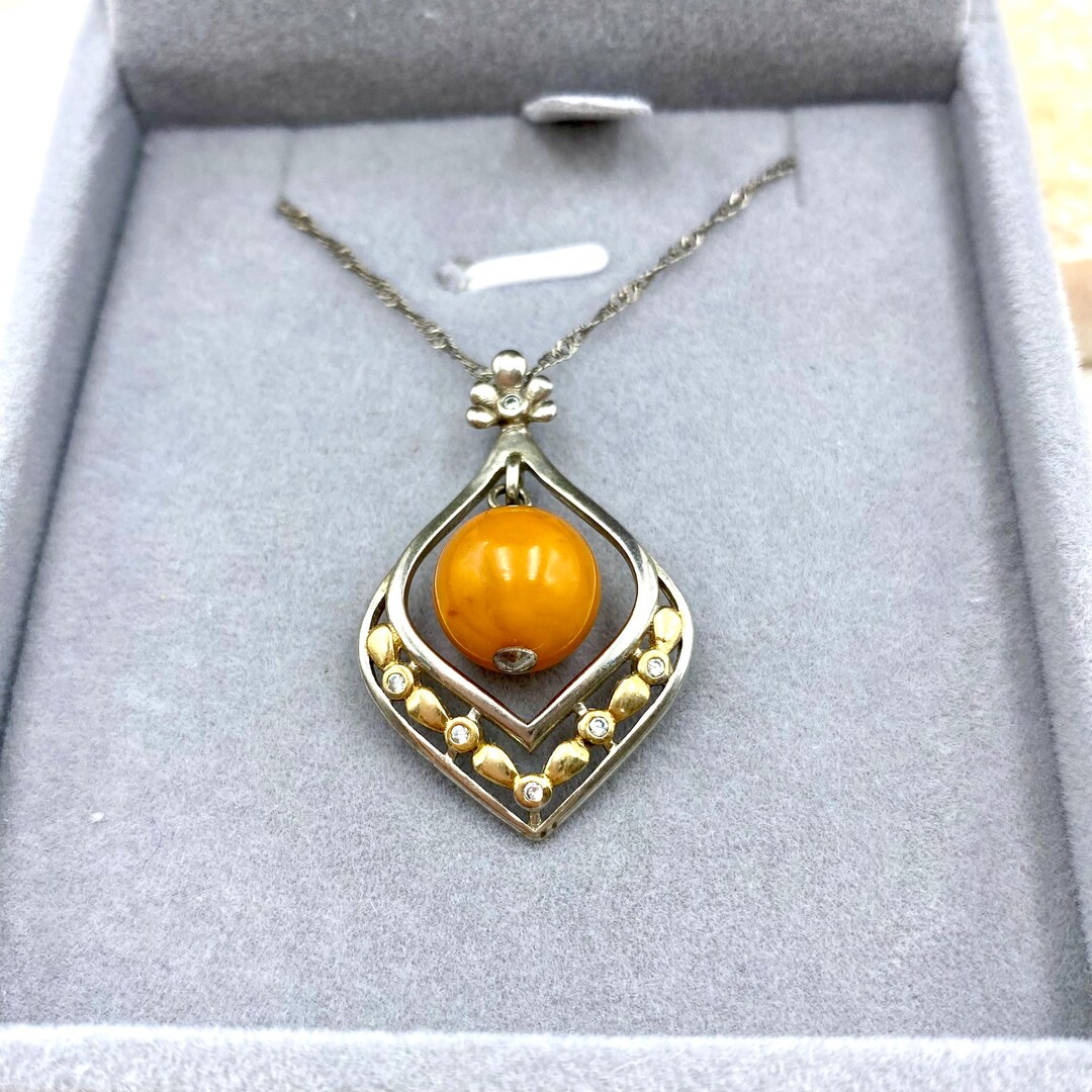 Collection of Natural Amber Beeswax Stone S925 Silver Pendant Necklace ...