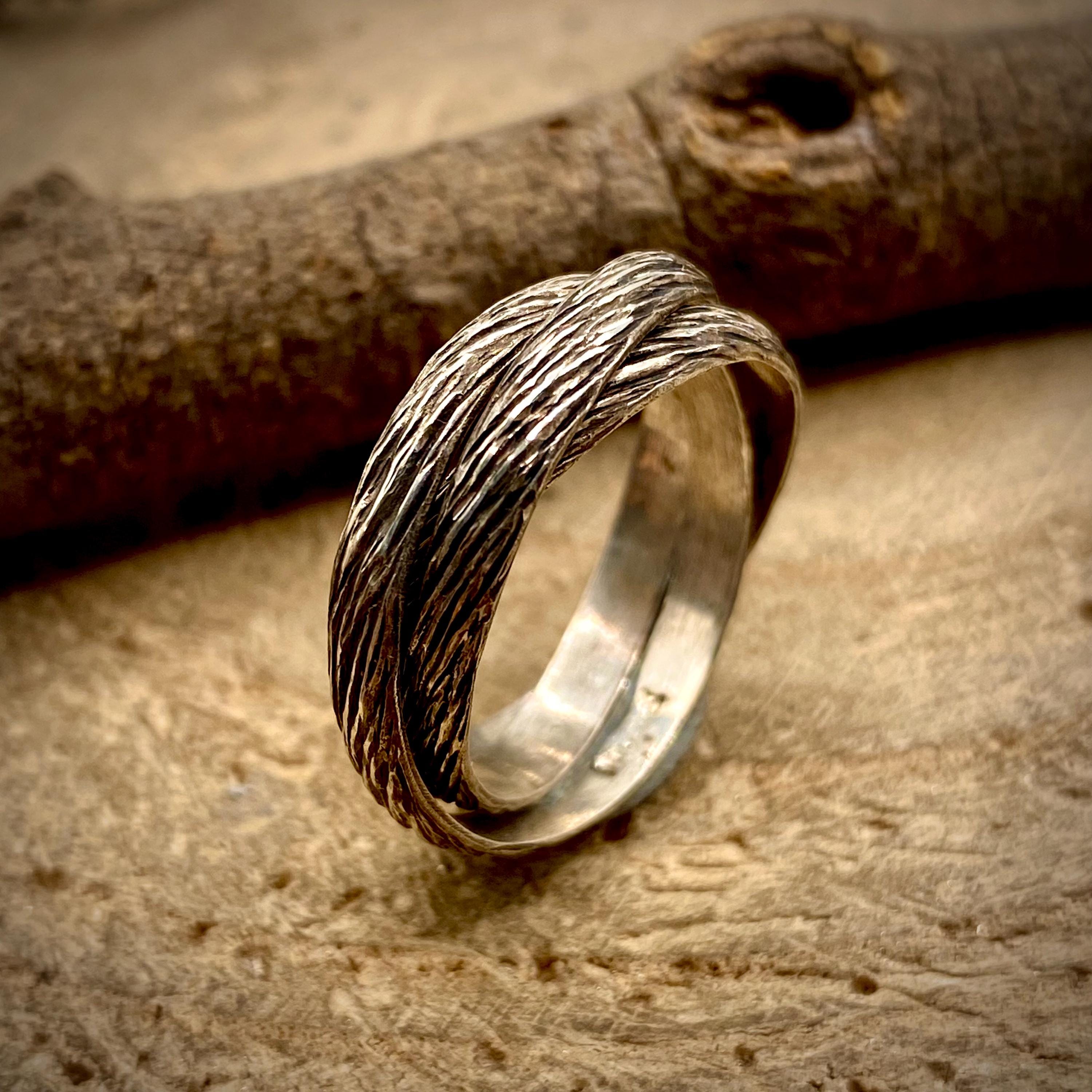 Natural Moss Agate Sterling Silver Wedding Rings: Hand-carved Tree ...