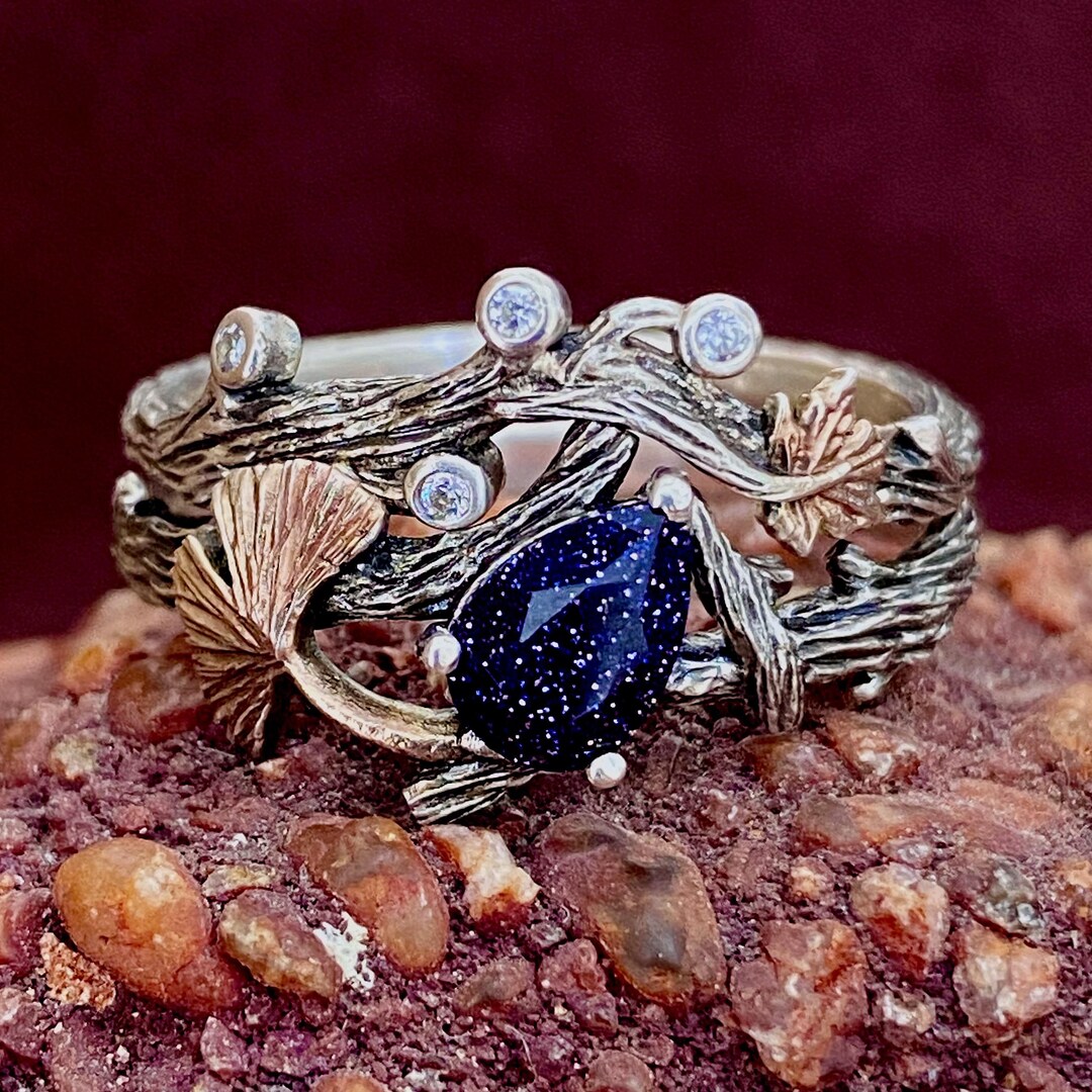 Elf Silver Branch Ring Set, Silver Ring Inlaid With Blue Sandstone ...