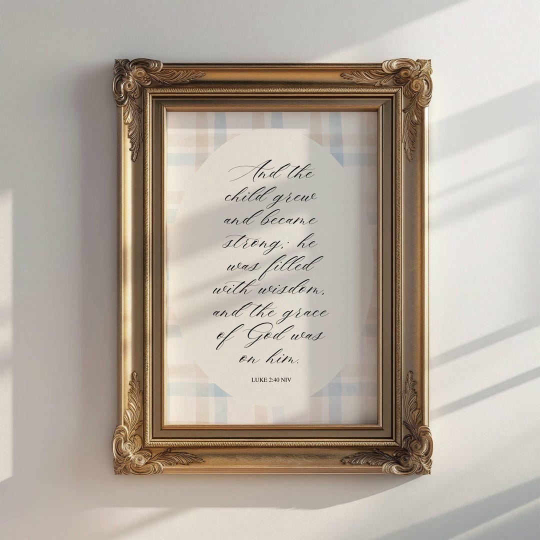 Vintage Plaid Christian Nursery Print – Luke 2:40, English & Spanish ...