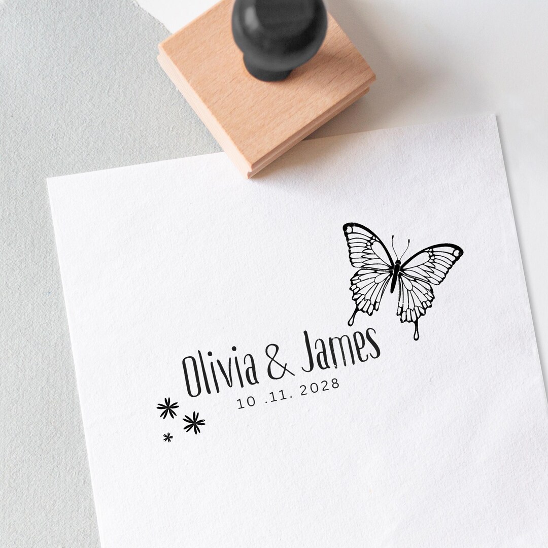 Wedding Butterfly Logo Stamp. Wedding Name Stamp, Custom Wedding Gift ...
