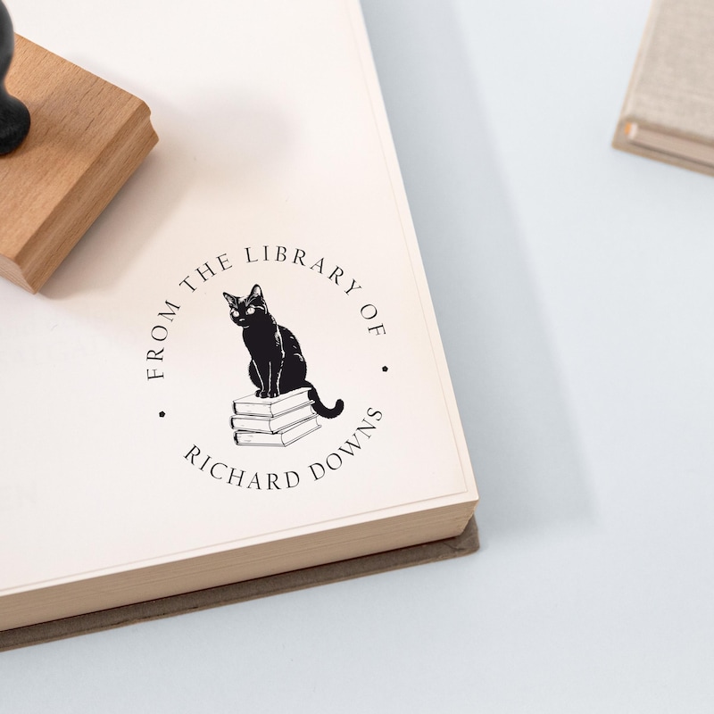 Cat Reading Stamp - Etsy